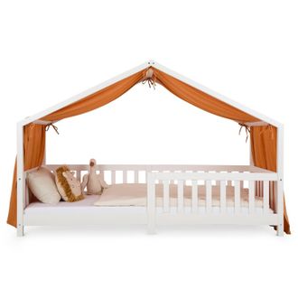 IDIMEX Hausbett Himmel LIAN in orange - Betthimmel aus 100% Baumwolle, Baldachin Musselin zweilagig, Bettvorhang f&uuml;r Hausbetten, Hausbett Deko