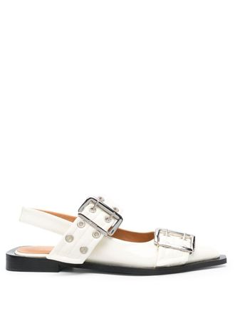 Ganni ballerines Wide Welt &agrave; boucle - Blanc