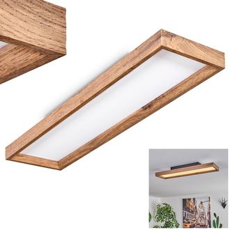 HOFSTEIN LED Deckenpanel Longvic, moderne Deckenleuchte aus Metall/MDF/Kunststoff in Schwarz/Holzoptik/Weiß, Länge 80 cm, 18 Watt, 1900 Lumen, 3000 Kelvin