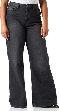 Urban Classics Damen Ladies Wide Leg Denim Pants Hose, blackwashed, 28