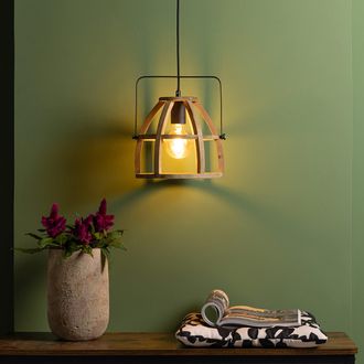 Brilliant Dimmbare Hängelampe - Pendelleuchte - FSC zertifiziert - 25cm Durchmesser - mit schwenkbarem Kopf - Holz/Metall in holz dunkel/schwarz