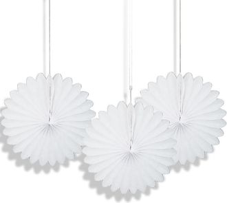 Unique Kleine Fächerdekorationen aus Seidenpapier - 15 cm - Weiß - 3er-Packung