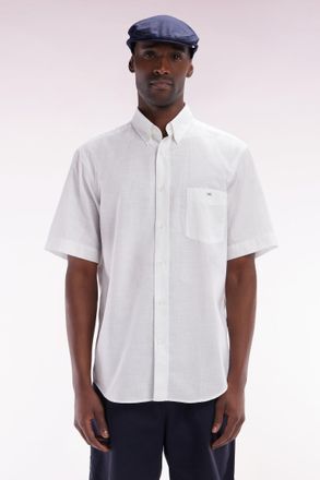 Eden Park Chemise &Agrave; Manches Courtes En Coton Textur&eacute; Blanc Coupe Droite