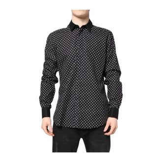 Dolce & Gabbana Schwarzes Slim Fit Polka Dot Hemd - - Shirts - Herren - Schwarzk - 2XL