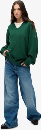Superdry Oversize-Pullover in Dunkelgr&uuml;n mit V-Ausschnitt