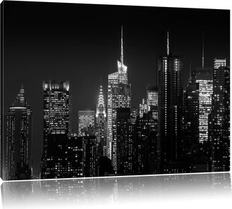 Pixxprint Dark New York von oben schwarz weiß, Bild, Größe: 120x80cm, Leinwandbild, fertig gespannt, Wandbild, Dekoration, Kunstdruck, kein Poster