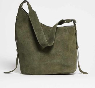 Asos Cabas asymétrique en daim avec boucle latérale - Olive-Vert