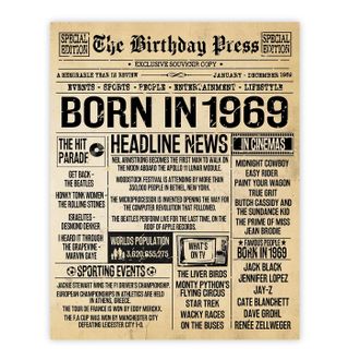 Stuff4 Poster zum 56. Geburtstag, ungerahmt - Born in 1969 Vintage-Zeitung - Happy 56th Birthday Geschenke f&uuml;r Frauen und M&auml;nner, Retro Back in 1969, 20,3 x 