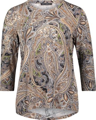Betty Barclay Damen Basic Shirt mit Print 48, Grau/Beige