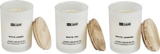 Beliani Duftkerze 3er Set Sojawachs Glas weiß mit Deckel sortierte Düfte Simplicity