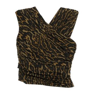Ganni Ganni Bedruckte Gl&auml;nzende Jersey-&Auml;rmellose Raff-Bluse - - Tops - Damen - Gr&uuml;n - S