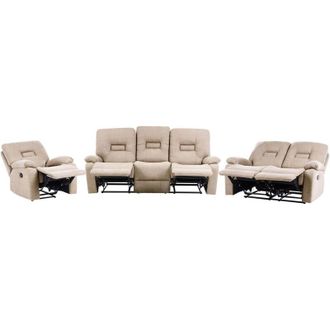Beliani 6-Sitzer Sofa Set Beige Stoffbezug Manuell Verstellbar mit Liegefunktion Fu&szlig;teil Armlehnen Modern Wohnzimmer 2 Sofas und 1 Sessel