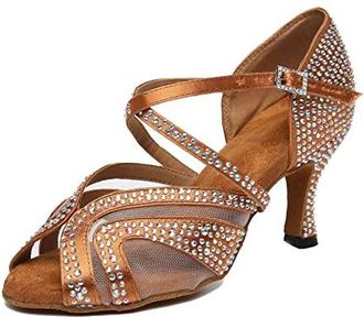 Minitoo Chaussures de danse latine pour femme avec strass, L490 Bronze 7 Talon 5 cm, 40 EU