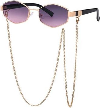 Generic Lunettes de soleil hexagonales à petite monture 2026 2024 pour femmes avec chaîne, lunettes de soleil pour dames nuances, violet, Taille unique