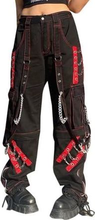 ORANDESIGNE Cargo Pantalons Femmes Y2K Baggy Taille Haute Pantalon Long Hippie Pantalon de Surv&ecirc;tement Pantalon D&eacute;contract&eacute; avec Poches Lat&eacute;rales Harajuku Streetw