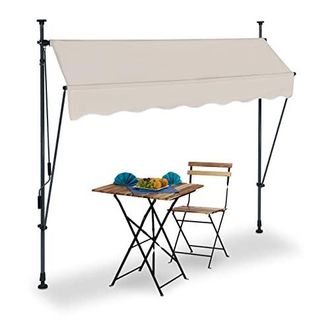 Relaxdays Klemmmarkise, 200 cm breit, höhenverstellbar, Sonnenschutz Balkon ohne Bohren, UV-beständig, Kurbel, sand/grau