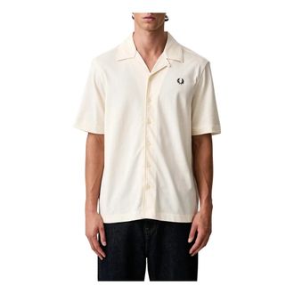 Fred Perry Chemise &agrave; col revers en maille compress&eacute;e - Homme - Chemises - Beige - Taille: S