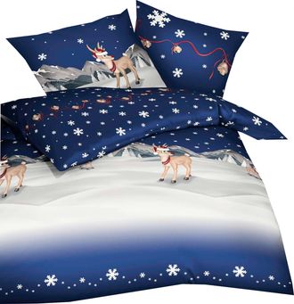 Kaeppel Feinbiber Bettwäsche Winterwonderland Größe, 2 Stück, 135x200+80x80 cm Farbe Blau