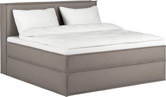 Studio Copenhagen home24 Premium Boxspringbett mit Kopfteil 200 x 200cm Strukturstoff Gesa Grau/Grau H3 130 cm