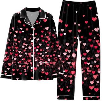 Generic Pyjama assorti pour femme pour la Saint-Valentin 2026 - Pyjama long classique boutonn&eacute; en satin avec poches, blanc, 3XL