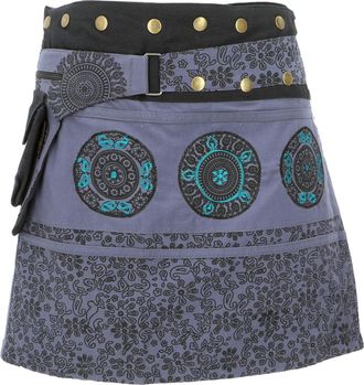 Guru Shop Wickelrock, Kurzer Rock, Cacheur, Mandala Patchworkrock - Graublau, Damen, Baumwolle