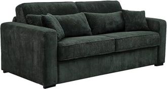 Vente-Unique Canap&eacute; 4 Places Convertible Express en Velours c&ocirc;tel&eacute; Vert - Couchage 160 cm - Matelas 16 cm - MONDOVI