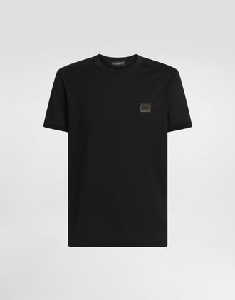 Dolce & Gabbana T-shirt Aus Baumwolle Mit Logo-plakette - Mann T-shirts Und Polos Schwarz 54
