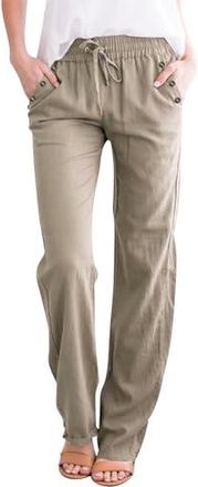 Generic Pantalon Fluide Femme,Pantalon Long &eacute;lastique en Coton et Lin pour, Couleur Unie, Loisirs de Plage Pants Thermique (Khaki, XXXL)