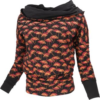 Guru Shop Lockeres Longshirt aus Bio-Baumwolle, Boho Shirt Schalkapuze - Schwarz/rot, Damen, Size:L