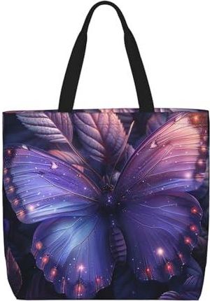 Generic Papillon Bleu-Violet Sac Courses Grand Tote Bag Imperm&eacute;able Sac A Main Femme Pour Gym Travail Plage