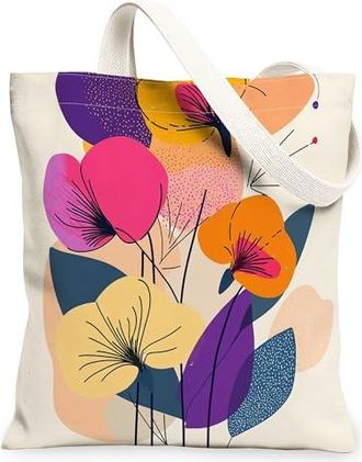 Generic Sac fourre-tout en toile avec motif de pens&eacute;e printani&egrave;re pour le shopping, 33 x 38 cm, motif floral r&eacute;tro du milieu du si&egrave;cle, sac d&eacute;picerie r&eacute;utilis