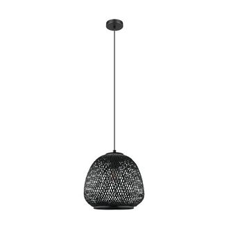 Eglo Suspension Dembleby 1, lampe suspendue 1 flamme style vintage, boh&egrave;me, suspension en acier et bois noir, lampe pour table &agrave; manger, lampe de salon sus