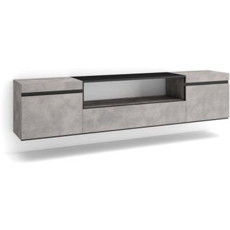 Skraut Home Skraut Home - Meuble tv, Banc T&eacute;l&eacute;, Grand espace de Rangement, 200x45x35cm, Pour les tv jusqu&agrave; 80, Suspendu, Mural, Style moderne, Gris Ciment