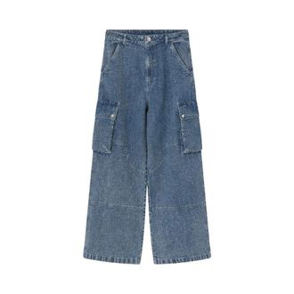 2nd Day Mid Blue Texturierte Wide-Leg Jeans - - Jeans - Damen - Blau - W29