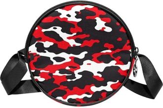 Generic Sac &agrave; bandouli&egrave;re Circle pour femme, petit sac &agrave; bandouli&egrave;re rouge camouflage avec fermeture &eacute;clair, bretelles r&eacute;glables, sac &agrave; main rond d&eacute;contract&eacute; 