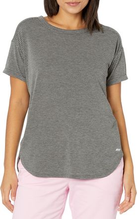 Amazon Essentials Damen Leichtes Fitness-T-Shirt mit Rundhalsausschnitt und lockerer Passform (in Übergröße erhältlich), Dunkelgrau Meliert Streifen, XXL