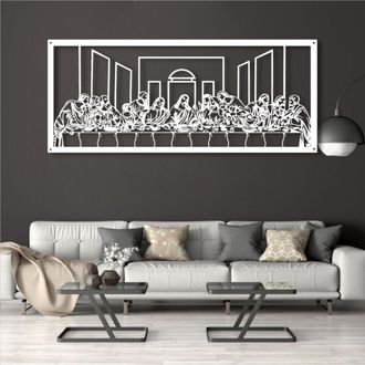 Generic Schwarzes Wandbild aus Metall: Das letzte Abendmahl, christliche Wanddekoration aus Metall f&uuml;r Einweihungsfeiern, Moderne Skulptur zum Thema Letztes A