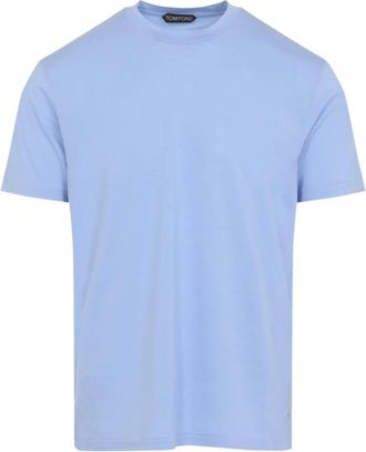 Tom Ford Homme, Tops, Bleu, Taille: XL T-shirt &agrave; col rond en coton et lyocell