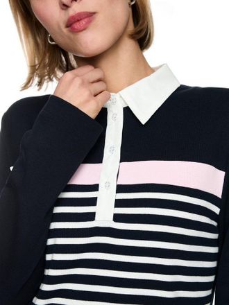 Marc Cain Langarm-Poloshirt Countryside Calling Premium Damenmode in Rippstruktur mit Streifen