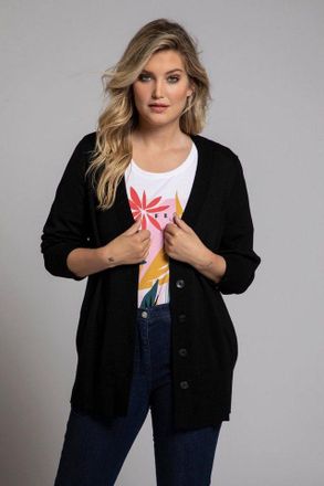 Ulla Popken Strickjacke Strickjacke V-Ausschnitt Knopfleiste Feinstrick