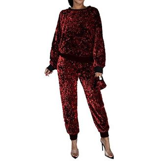Generic Surv&ecirc;tement pour femme avec deux tenues - Fermeture &eacute;clair quart - Sweat surdimensionn&eacute; - Pantalon de surv&ecirc;tement &agrave; jambe large - Ensemble dautomne po