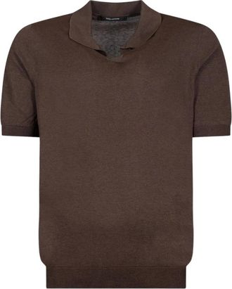 Tagliatore Homme, Tops, Brun, Taille: L Polo &agrave; Manches Courtes et Encolure Fendue