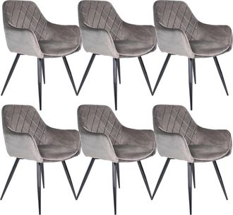 Kick Collection 6er Set Esszimmerstühl Monza - Grau - Modern und Hochwertig - Samtstoff und Metall - Erhältlich in vielen Farben