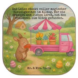 Mr. & Mrs. Panda Untersetzer f&uuml;r Gl&auml;ser Osterhase Blumenwagen Design - Geschenk, Blumen, gl&auml;seruntersetzer, Coaster, Tassenuntersetzer, Glas, Tulpen, Ostern, Tischunte