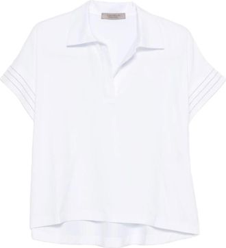 D.exterior Femme, Tops, Blanc, Taille: 44 FR Polo Ray&eacute; &agrave; Col en V