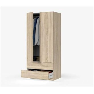 Usinestreet Armoire &agrave; deux portes et deux tiroirs, couleur ch&ecirc;ne, 81,5 x 180 x 52 cm
