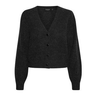 Soaked In Luxury Schwarzer Strickjacke mit Puff&auml;rmeln und Kn&ouml;pfen - - Knitwear - Damen - Schwarzk - M