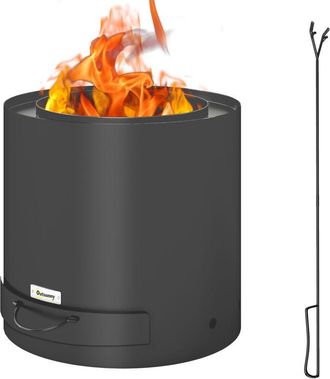 OUTSUNNY Feuerschale &Oslash;45 x 42cm aus Stahl Feuerstelle mit Sch&uuml;rhaken Aschenwanne Feuerschalen f&uuml;r Garten, Balkon Terrasse, Outdoor bbq Camping