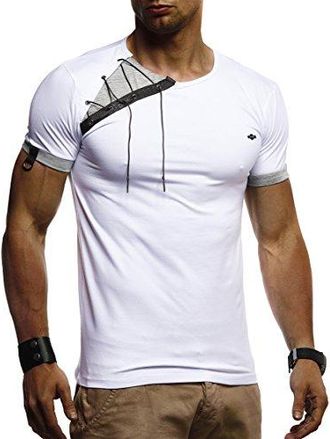 LEIF NELSON LN1245 - T-shirt d&eacute;t&eacute; &agrave; col rond - Coupe ajust&eacute;e et longue - &Agrave; manches courtes - En coton - Pour homme, Blanc., M