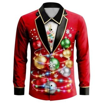 Generic DENGJIAMY Chemise de Noël moche boutonnée pour homme - Grande taille - T-shirt à manches longues - Chemise de vacances en plein air pour homme - Costu